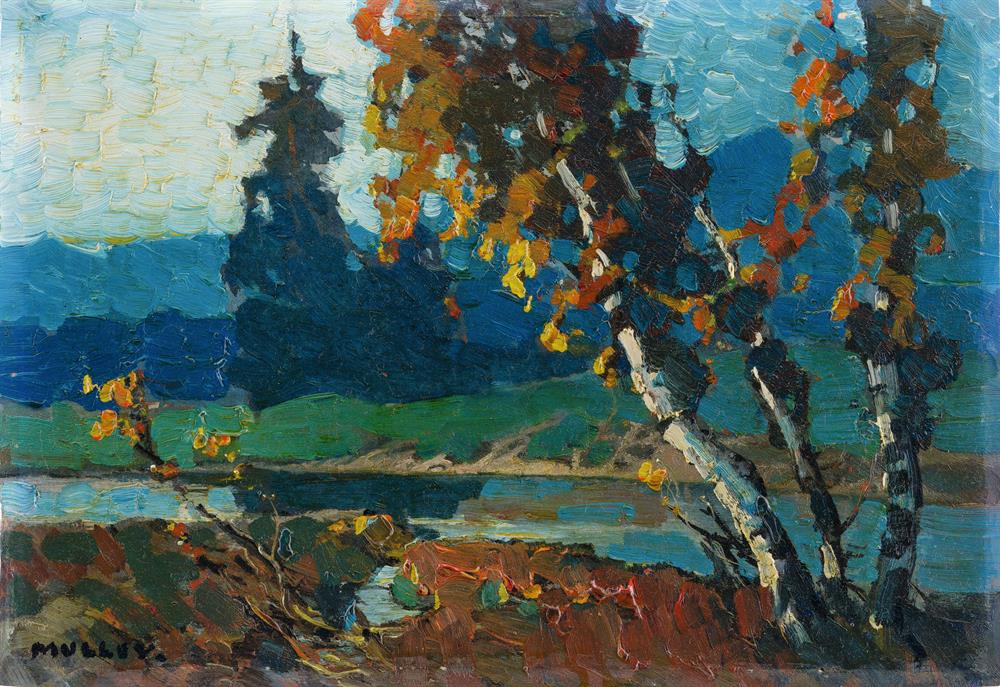 Autumnal River Landscape with Birch Trees by Oskar Mulley : Galerie bei ...